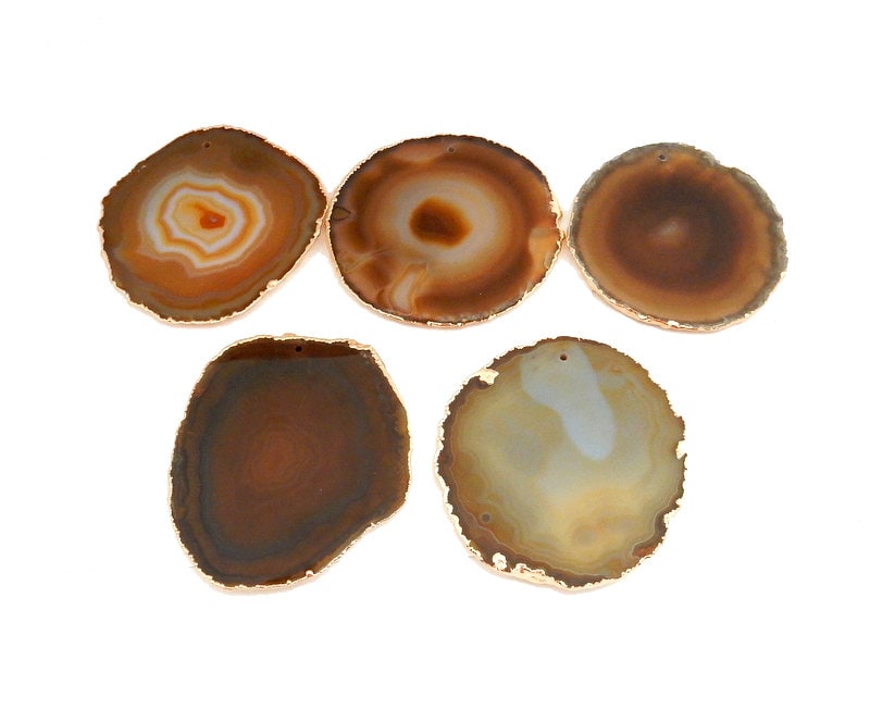 Drilled Plated Agate Slice Large Brown Agate Slice Druzy | Etsy