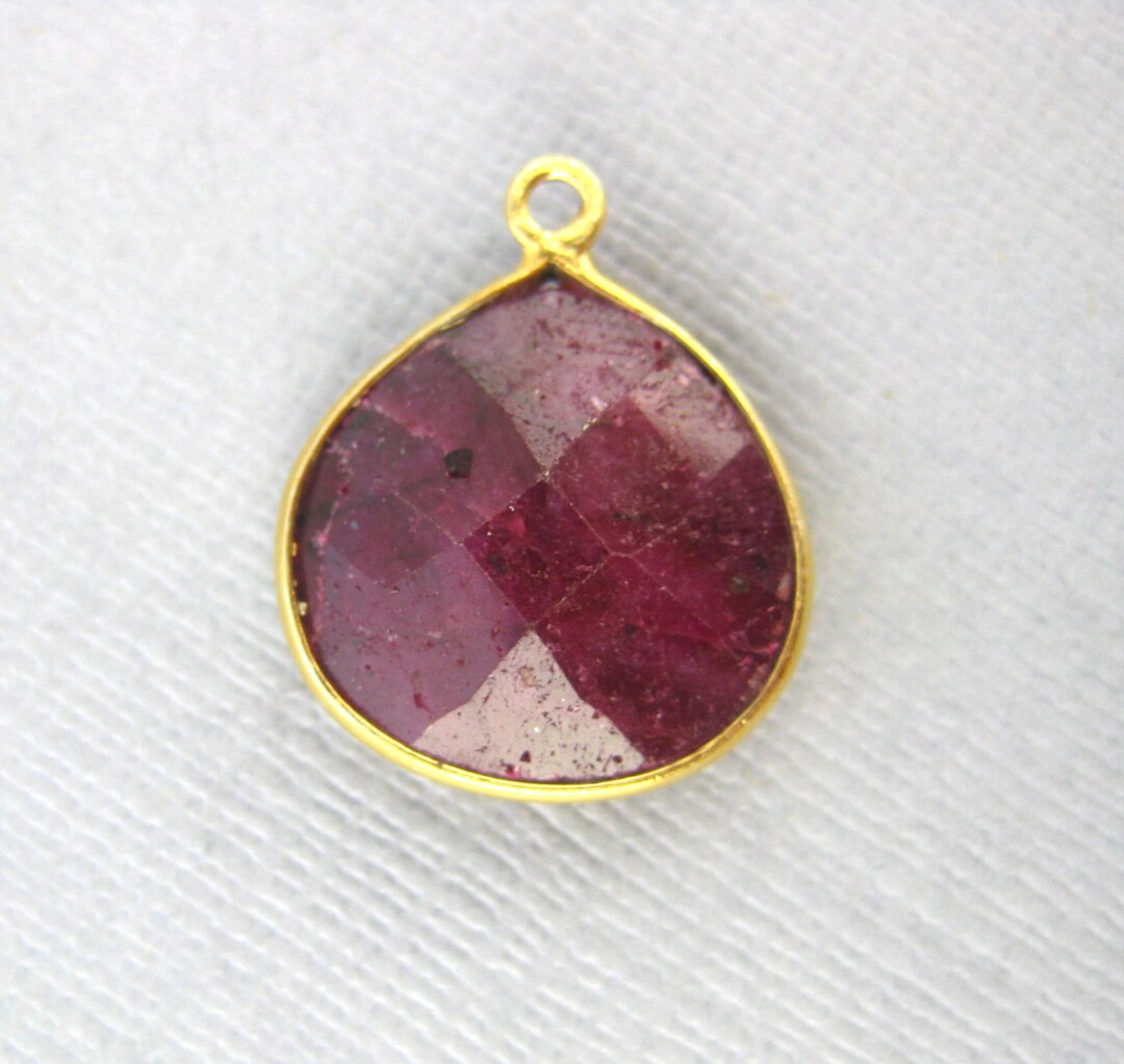 Dyed Ruby Drop Pendant- 15mm Gold Vermeil Bezel Charm Pendant (WF-04 ...