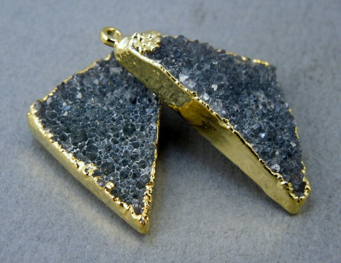 Druzy Triangle Charms Pendants Pair With 24k Gold - Etsy