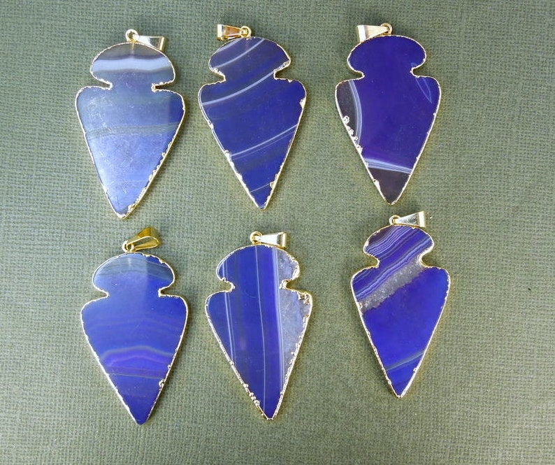 Arrow Head Purple Agate Arrowhead Pendant With 24k Gold Plated Edge ...
