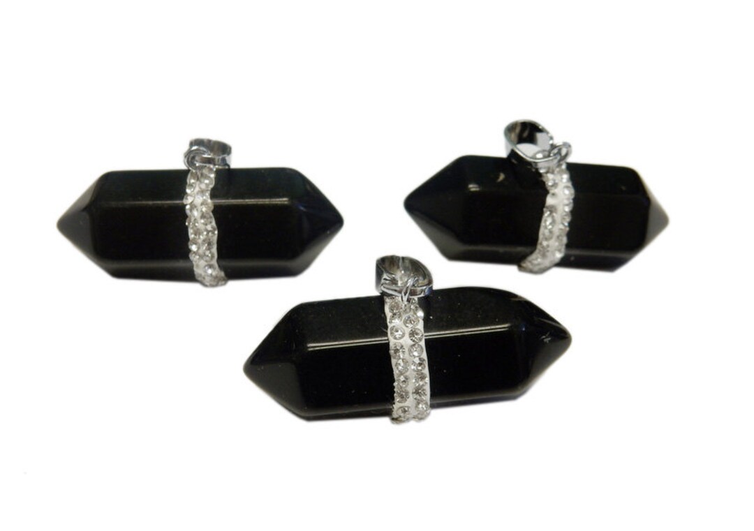 Black Onyx Point Pendant - Large Double Terminated Gemstone Nugget With ...