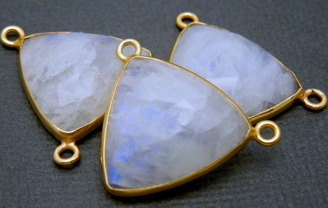Rainbow Moonstone Trillion Cut Double Bail Pendant- 19mm Gold Over ...