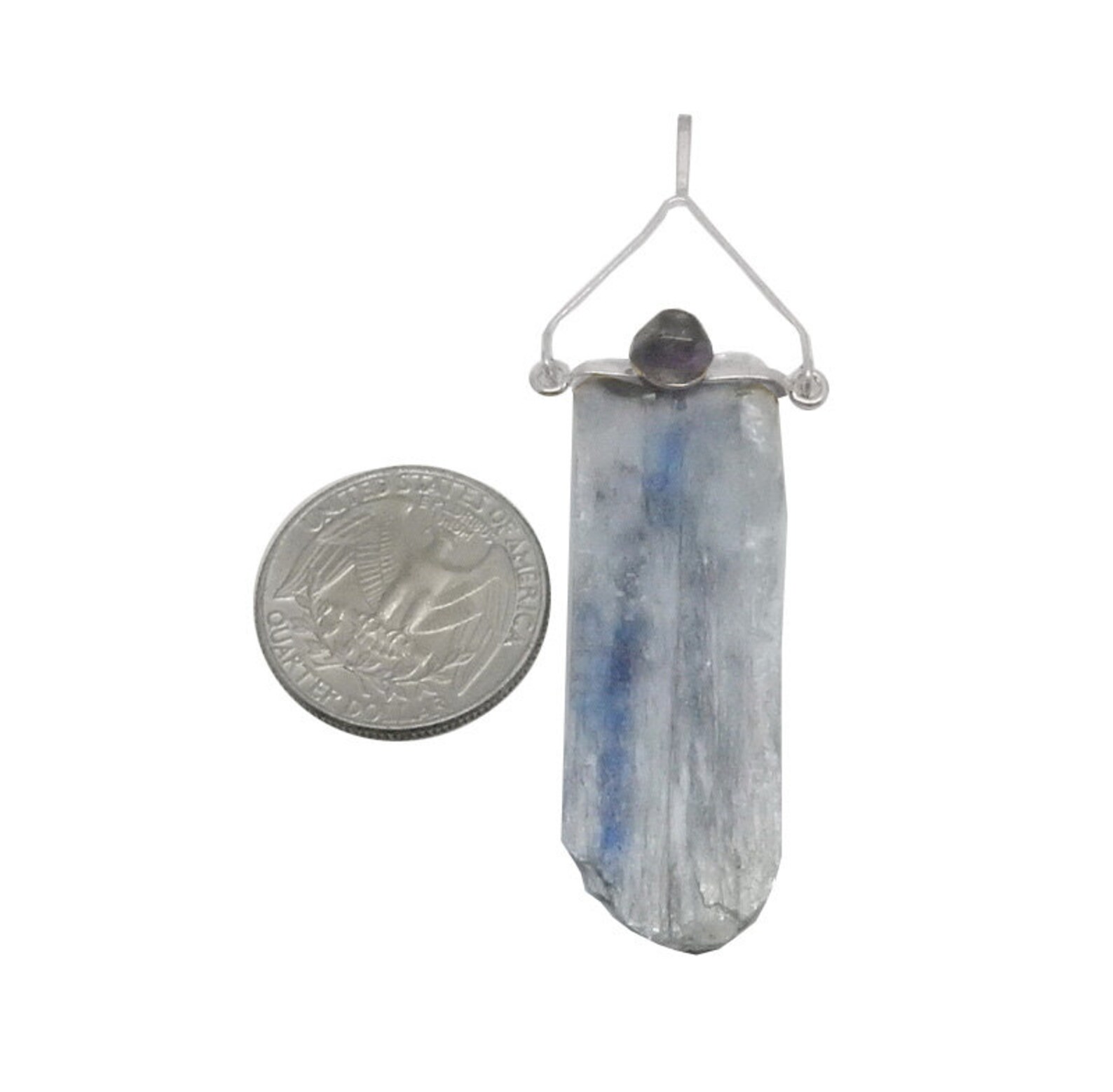 Blue Kyanite Slab With Amethyst Quartz Accent and Silver Plated Bail ...