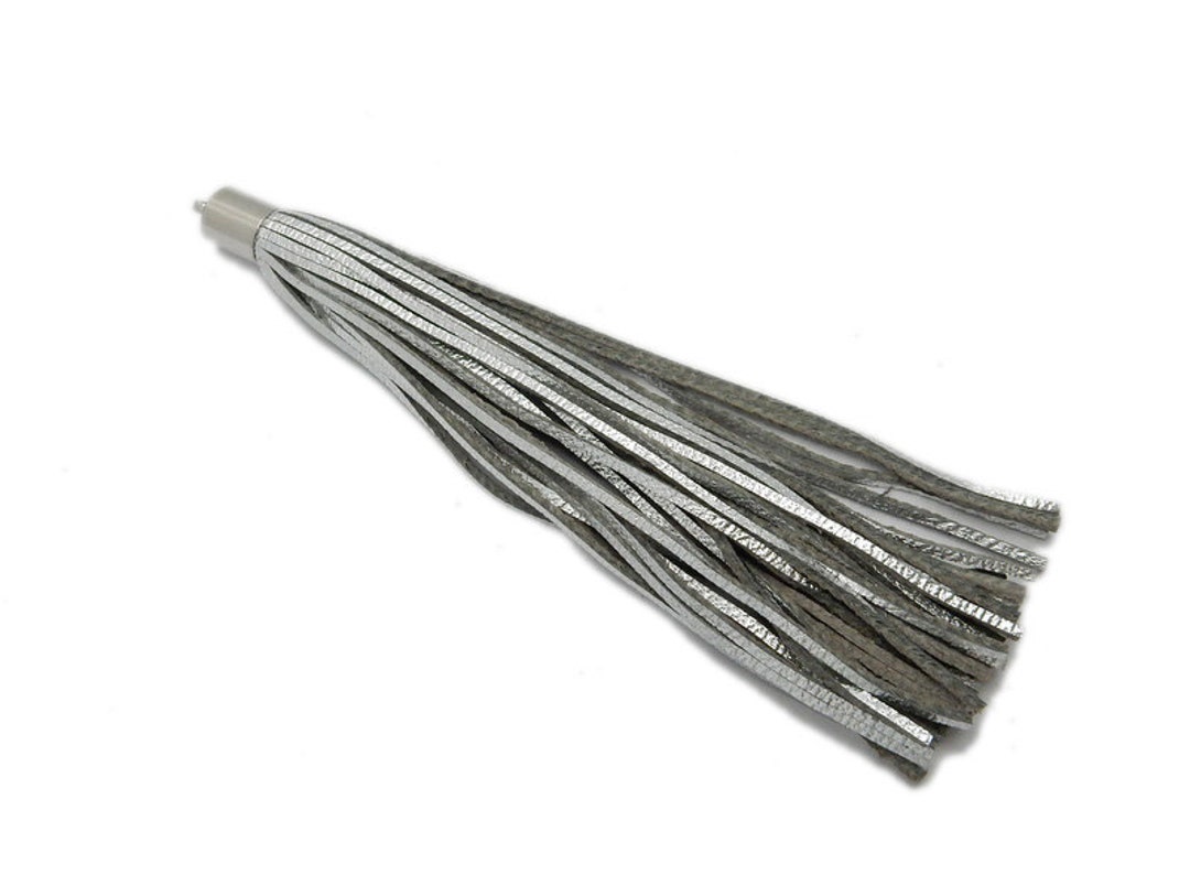 Metallic Silver Leather Tassel - Large Leather Strand Tassel Pendant ...
