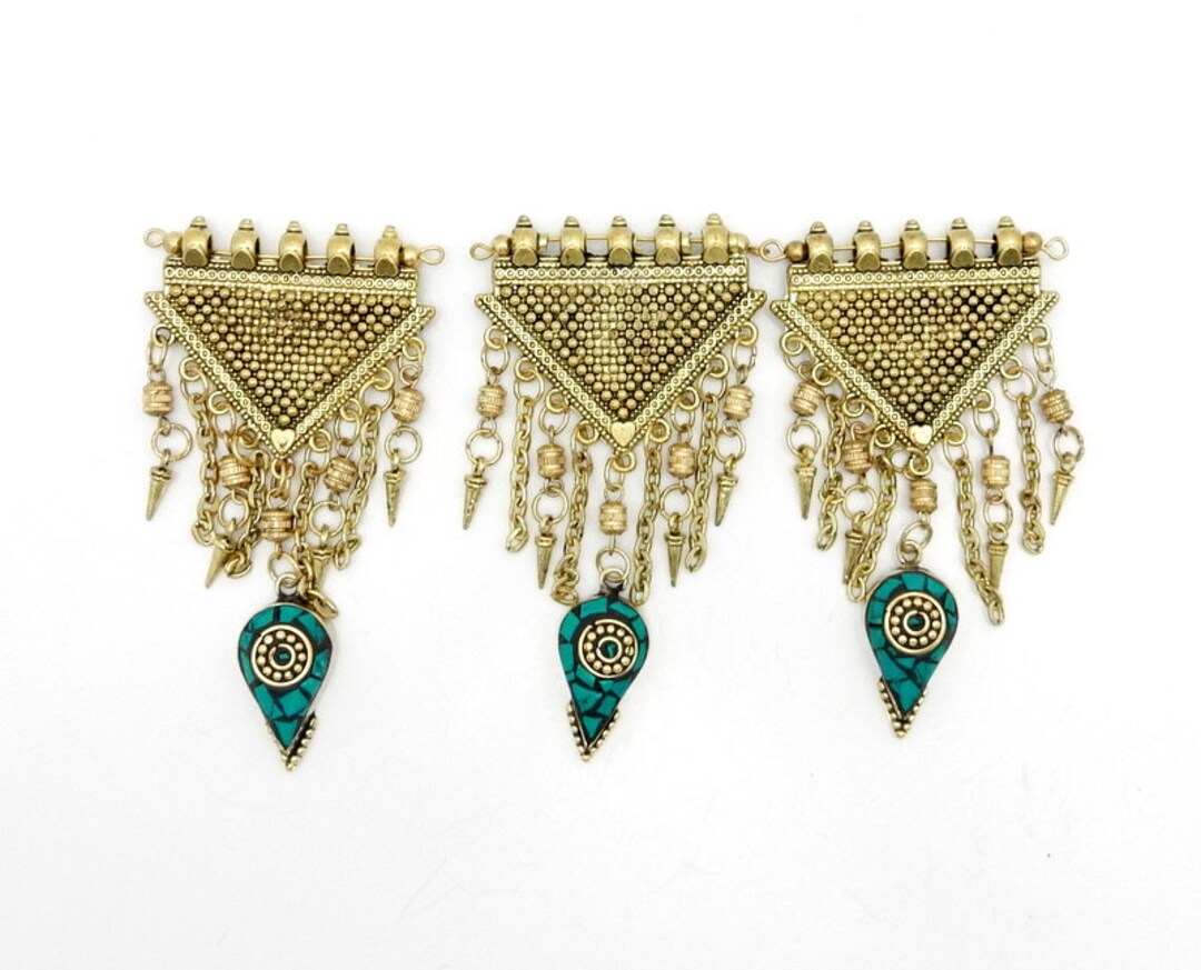Tassel Pendant-- Gold Toned Triangle Tassel Pendant With Turquoise ...