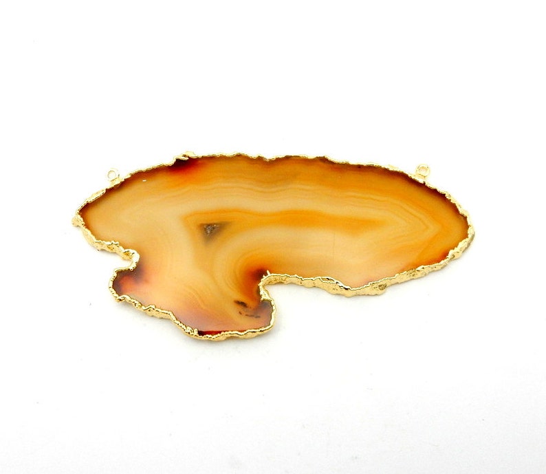 Tan Large Agate Slice Double Bail Pendant With Electroplated 24k Gold ...