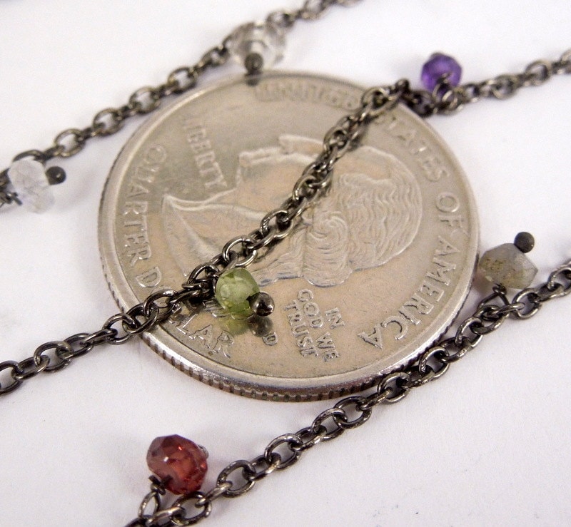 Assorted Gemstone Dangle Chain on Dark Polish Brass Link Chain - Etsy