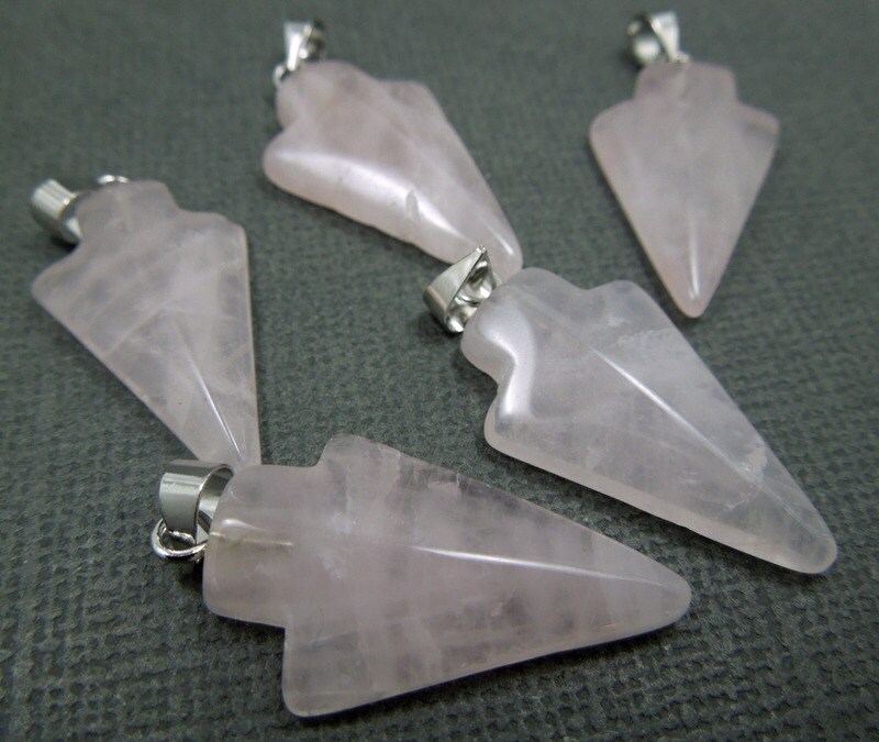 Rose Quartz Crystal Arrowhead Pendant Charm With Silver Bail - Etsy