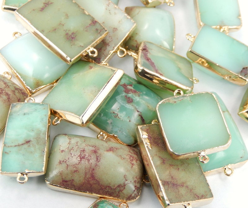 Rounded Corner Square Chrysoprase Double Bail Pendant With - Etsy