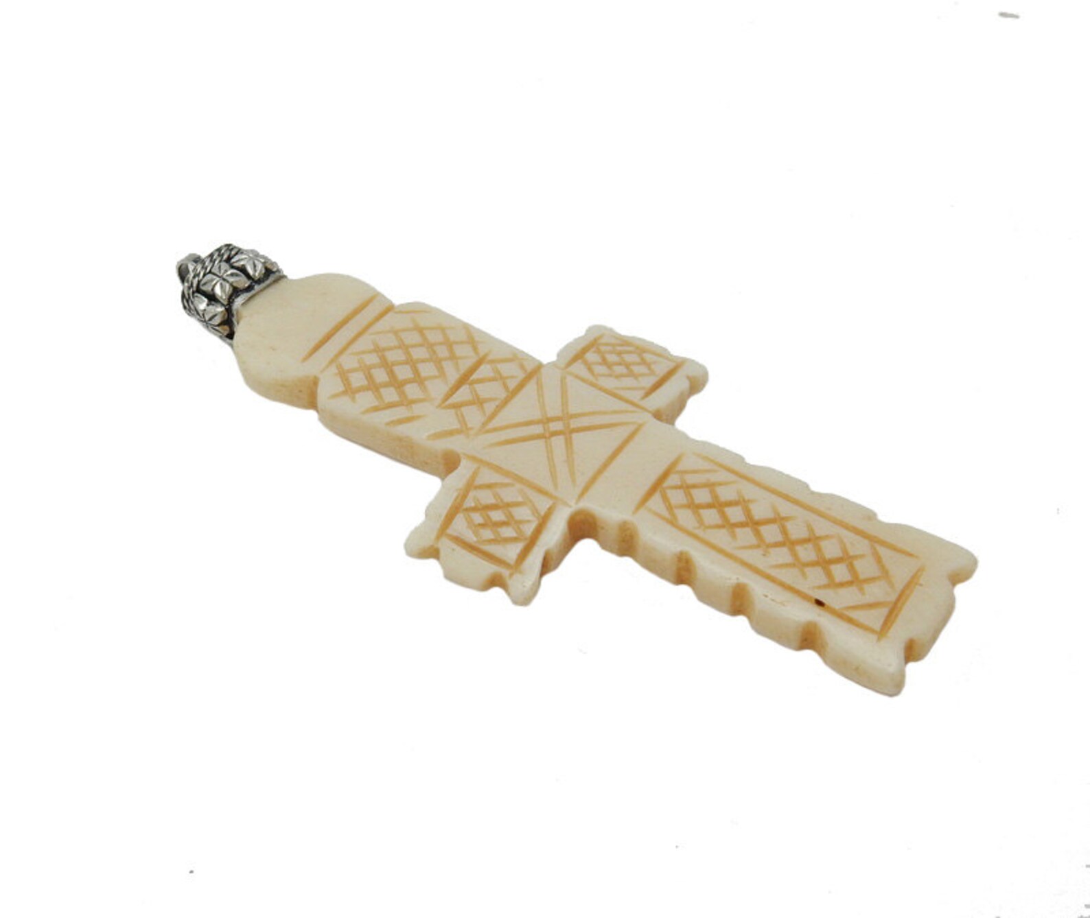 Cross Pendant Carved Bone Cross Pendant With Engraved Silver - Etsy