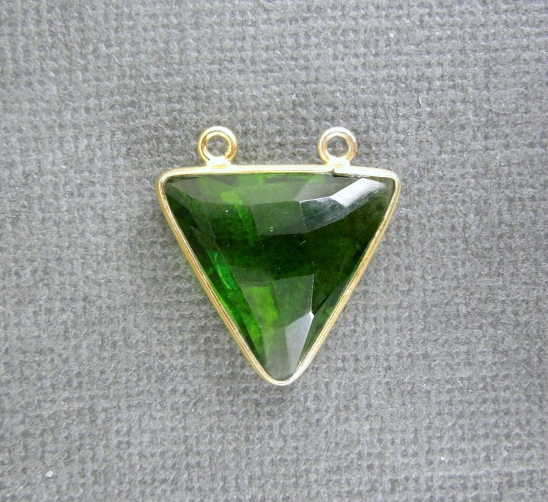 Peridot Quartz Station Triangle Charm Pendant - 16mm Gold Vermeil Bezel ...