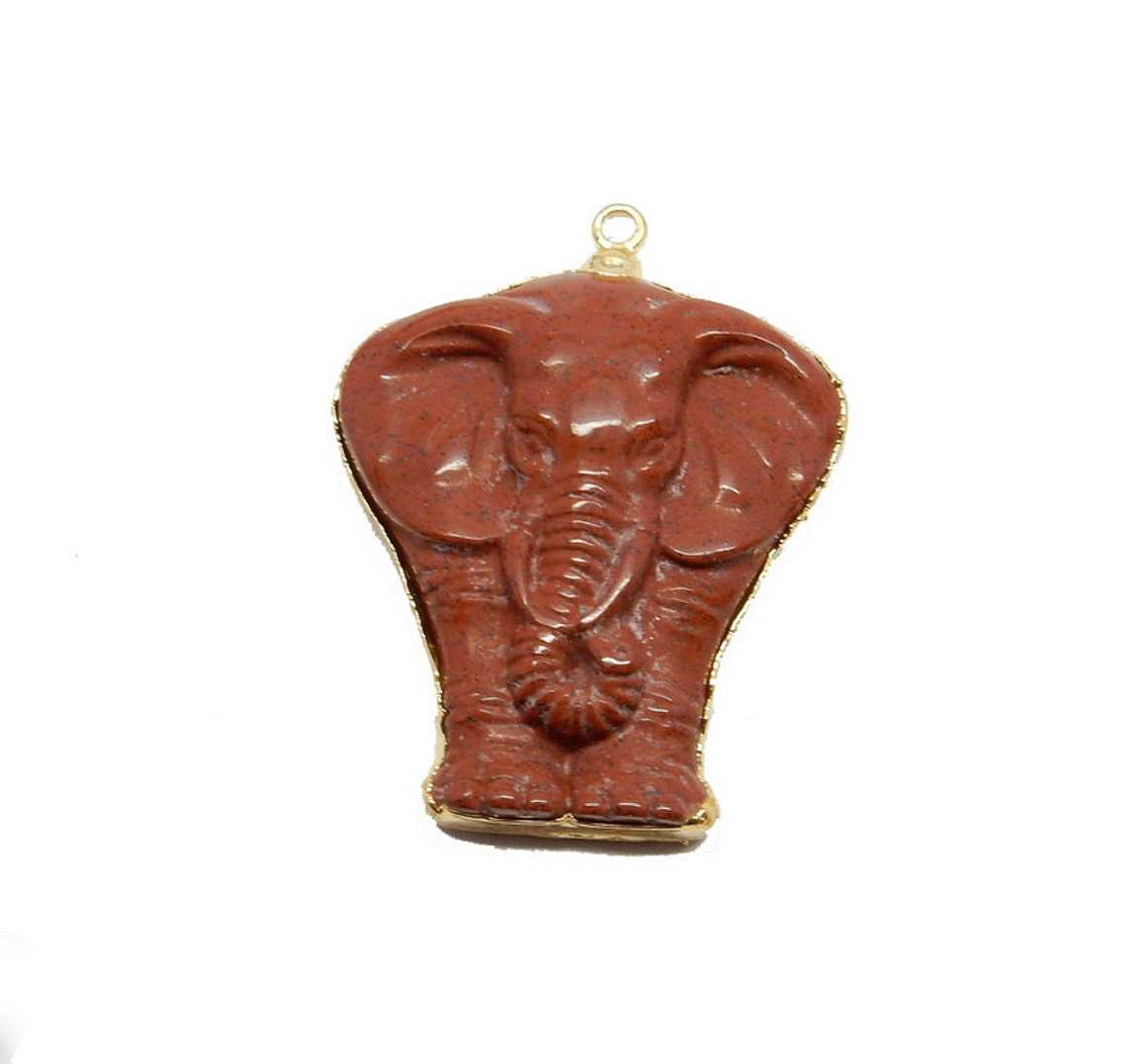 Red Jasper Elephant Pendant With Electroplated 24k Gold Edge - Etsy