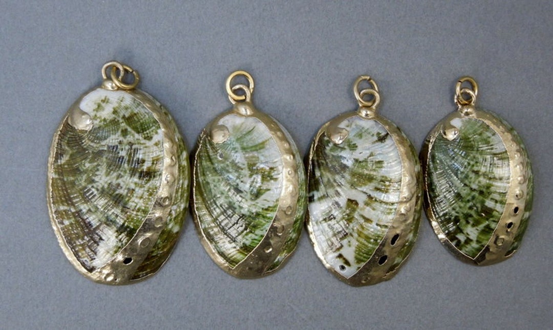 Gold Edged Green Shell Pendant Charm With Electroplated 24k Gold ...