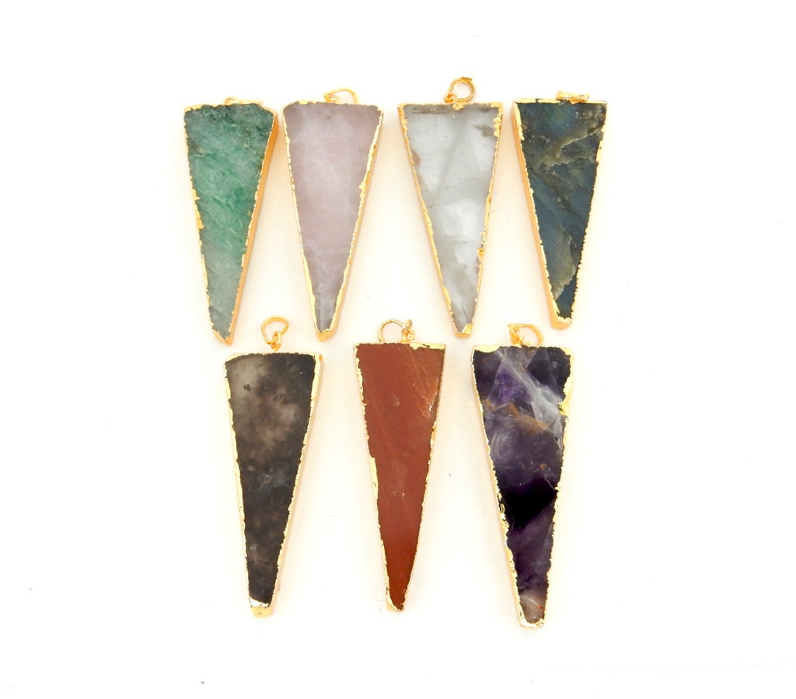 Amethyst Triangle Pendant With 24k Gold Electroplated Edge and Bail ...
