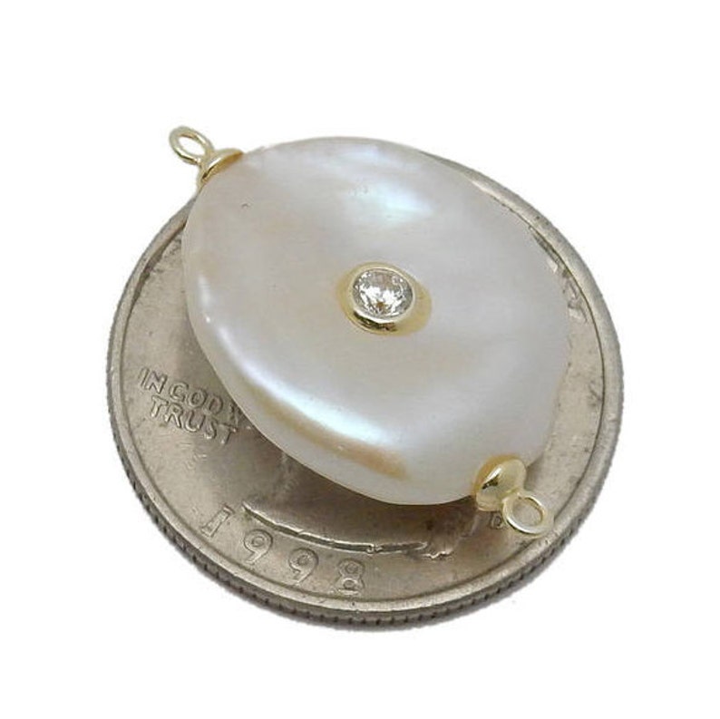 Pearl Double Bail Pendant With Single CZ Rhinestone Accent in Sterling ...