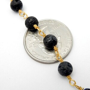 Round Lava Rock Rosary Beaded Chain Gold Plated Wire Wrapped Chain ...