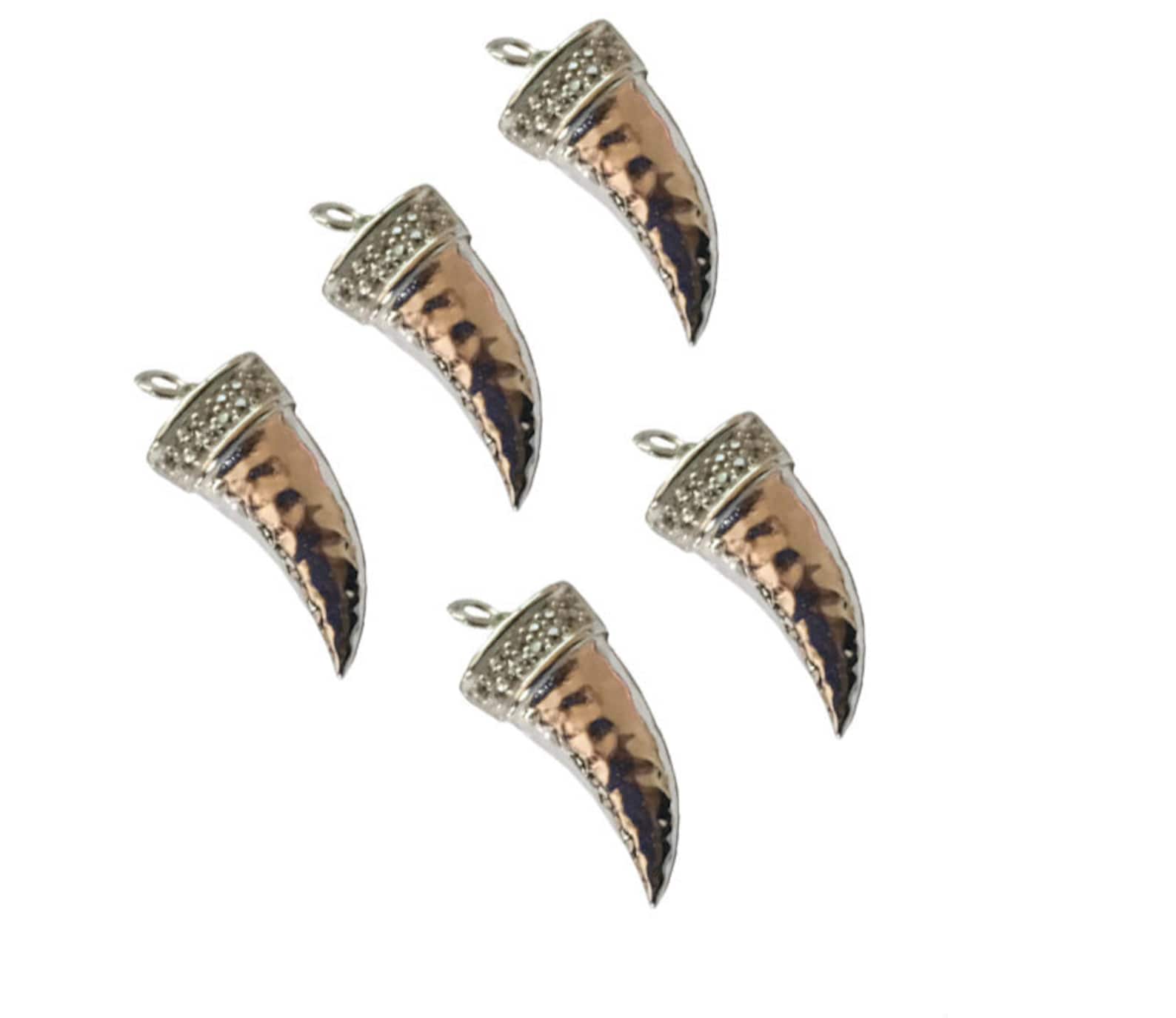 Silver Rhinestone Horn -- Petite Sterling Silver Horn Pendant With ...