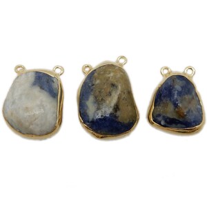 Sodalite Tumbled Stone Double Bail Pendant With Electroplated 24k Gold ...