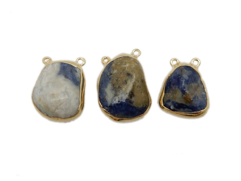 Sodalite Tumbled Stone Double Bail Pendant With Electroplated 24k Gold ...