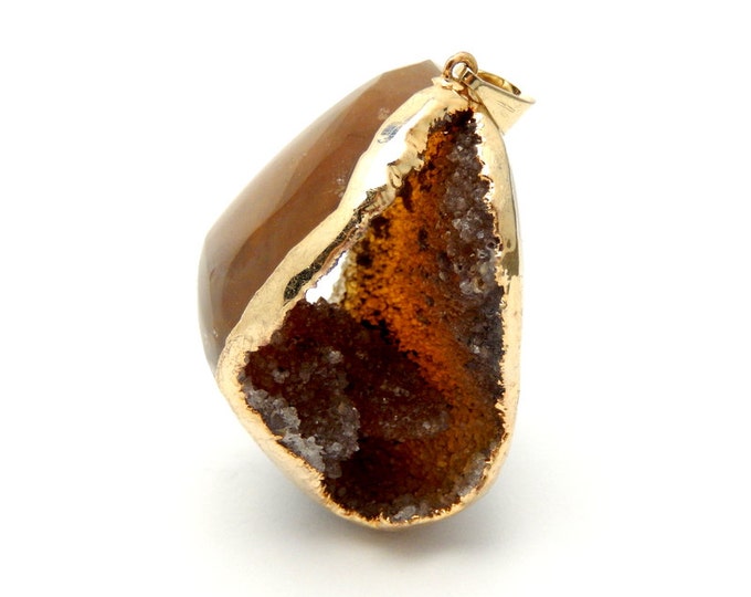 Fancy Dark Brown Druzy Geode Pendant Electroplated 24k Gold - Etsy