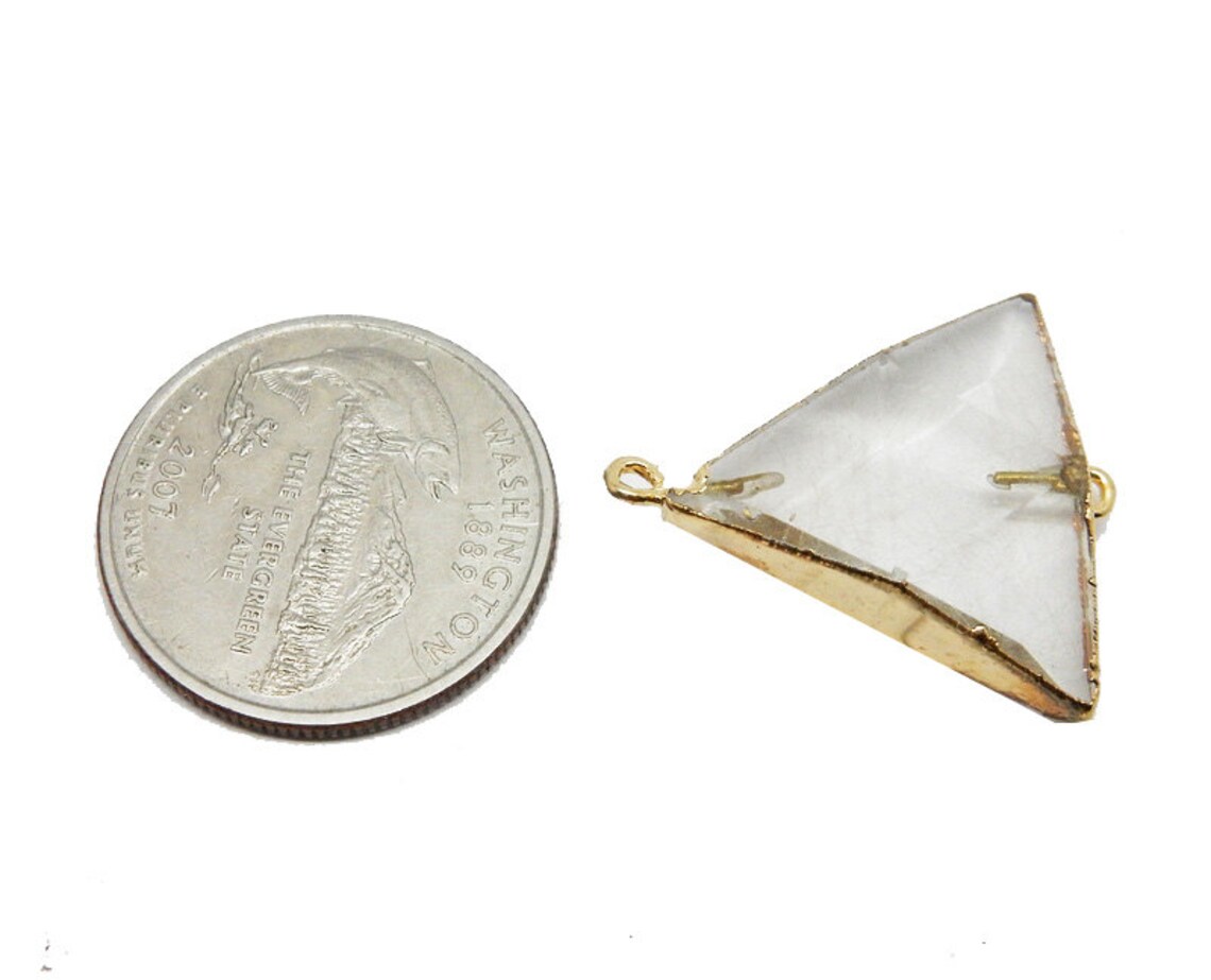 Crystal Quartz Triangle Double Bail Pendant With Electroplated - Etsy