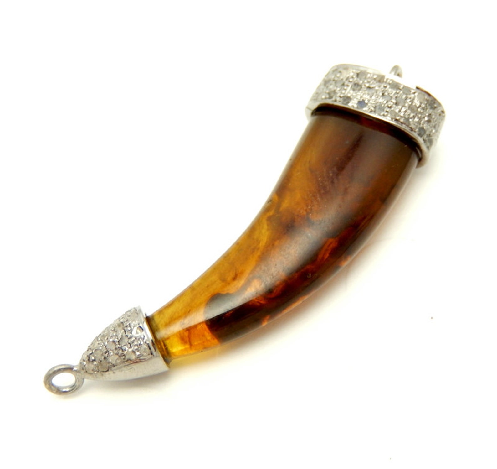 Pave Diamond Amber Colored Sideways Horn Double Bail Pendant Connector ...