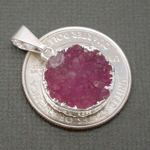 Round Pink Colored Druzy Cluster Pendant With Silver Electroplated ...