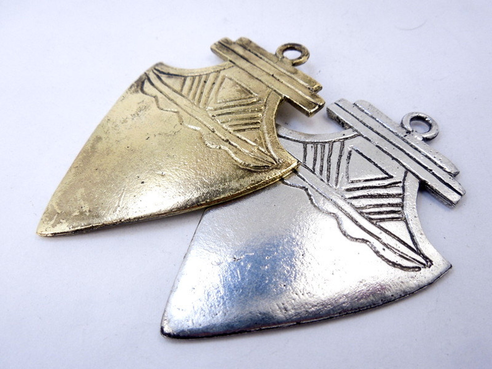 Brass Pendant Silver Tone Engraved Arrowhead Pendant | Etsy