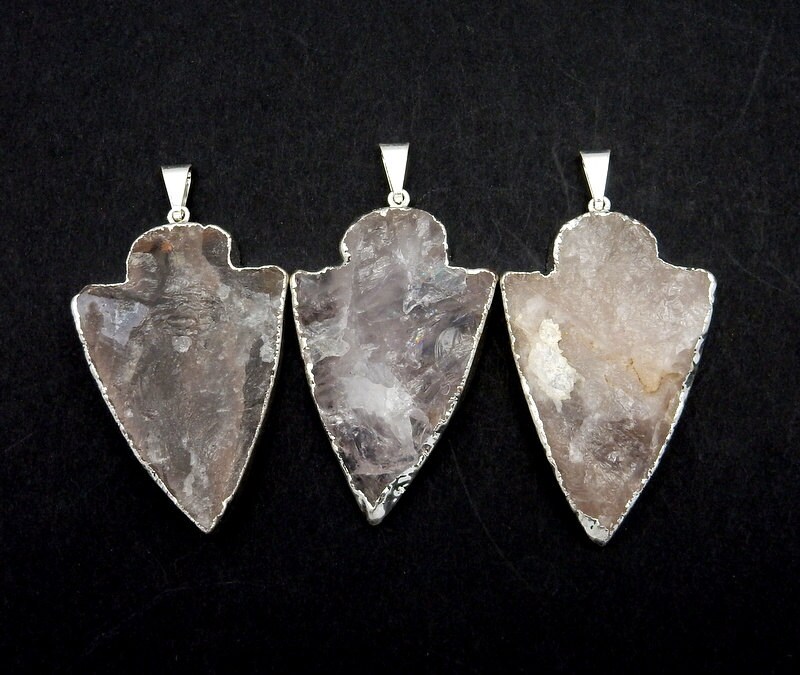 Rough Cut Large Natural Crystal Quartz Arrowhead Pendant Electroplated ...