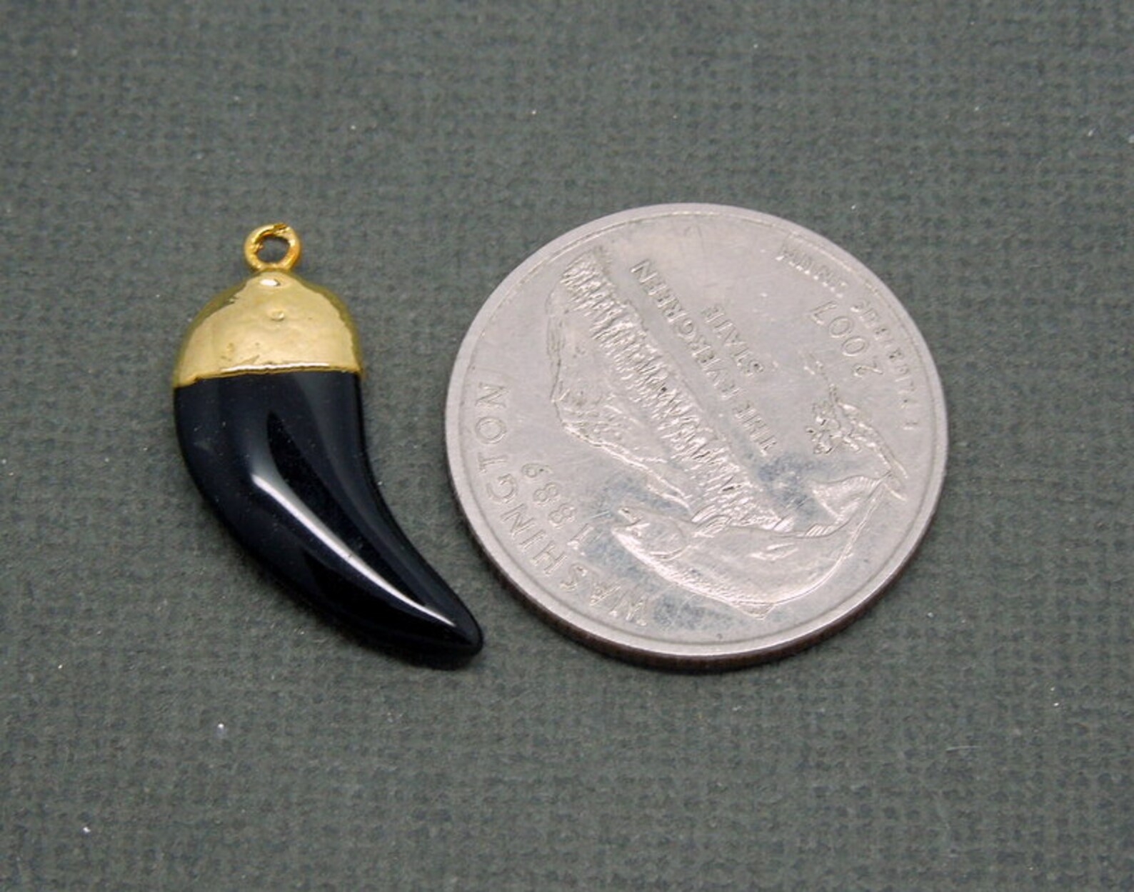 Black Agate Horn Pendant Charm With Electroplated 24K Gold Cap-- Petite ...