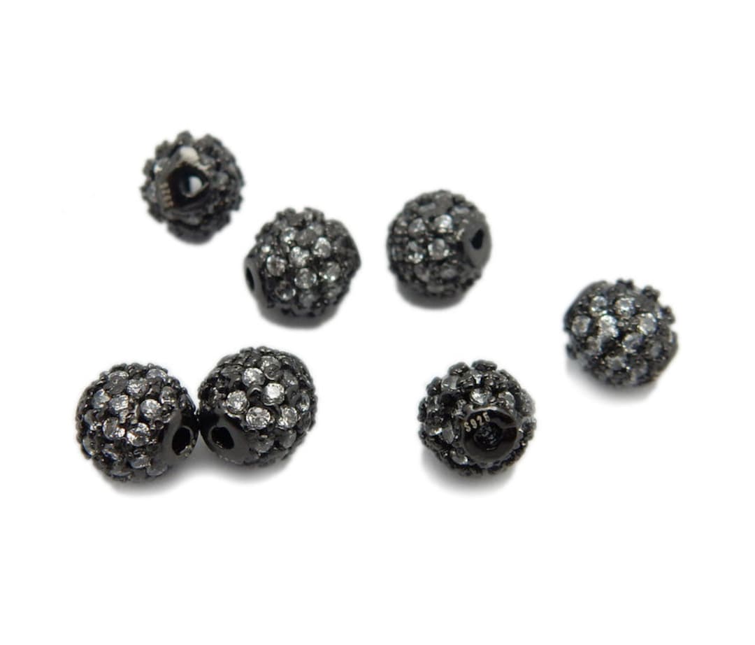 Tiny Rhinestone Sphere Bead/pendant - Oxidized Sterling Silver Pendant ...