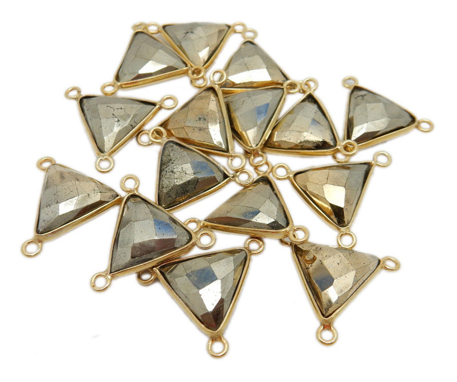 Pyrite Station Triangle Triple Bail Connector - 15mm Gold Over Sterling ...