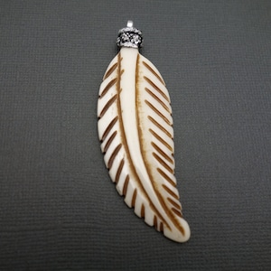 Bone Feather Pendant White Large Feather Pendant With Silver Plated Top ...