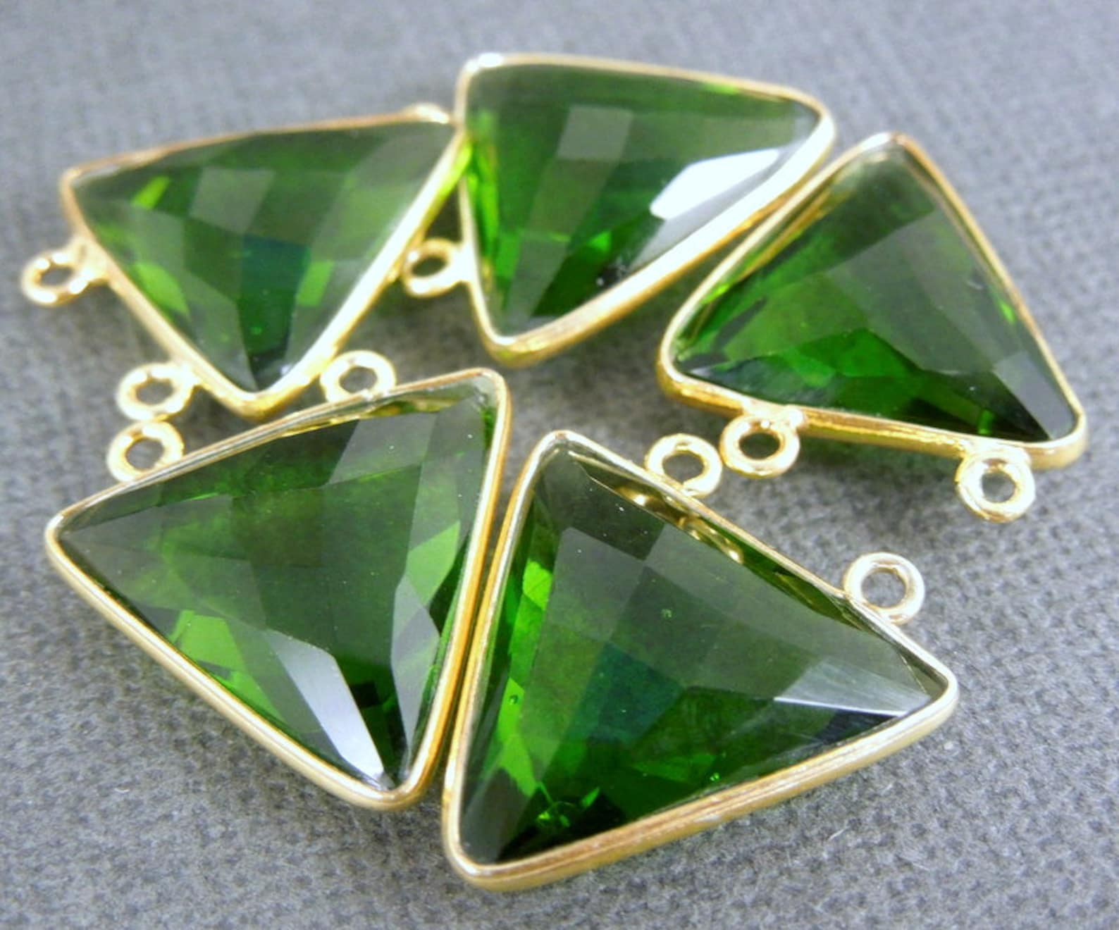 Peridot Quartz Station Triangle Charm Pendant - 16mm Gold Vermeil Bezel ...