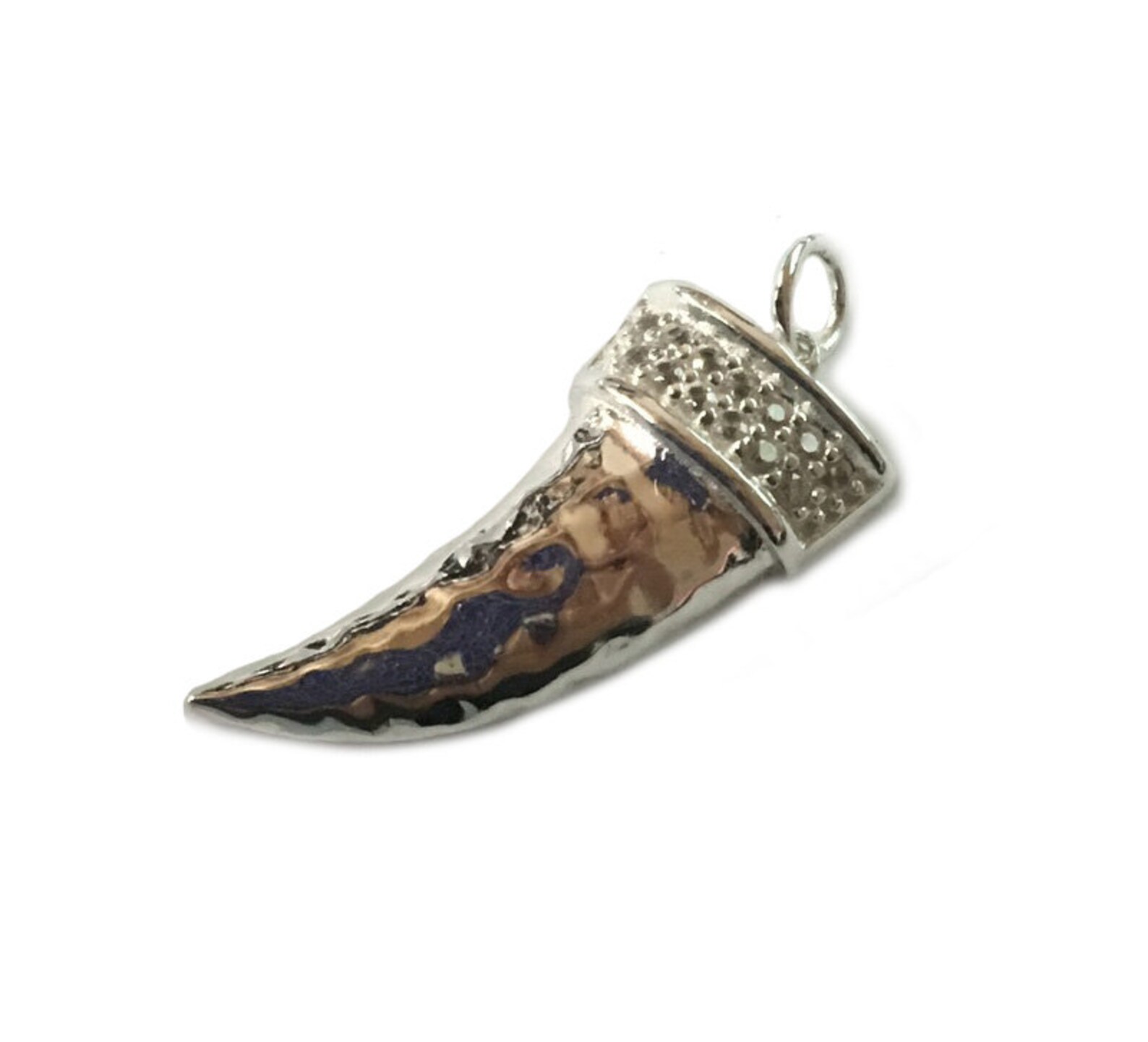 Silver Rhinestone Horn -- Petite Sterling Silver Horn Pendant With ...