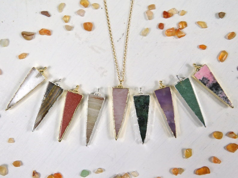 Gemstone Triangle Pendant With Electroplated 24k Gold or - Etsy