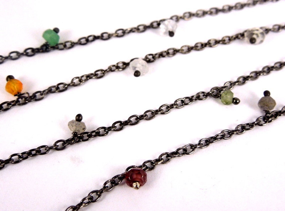 Assorted Gemstone Dangle Chain on Dark Polish Brass Link Chain | Etsy