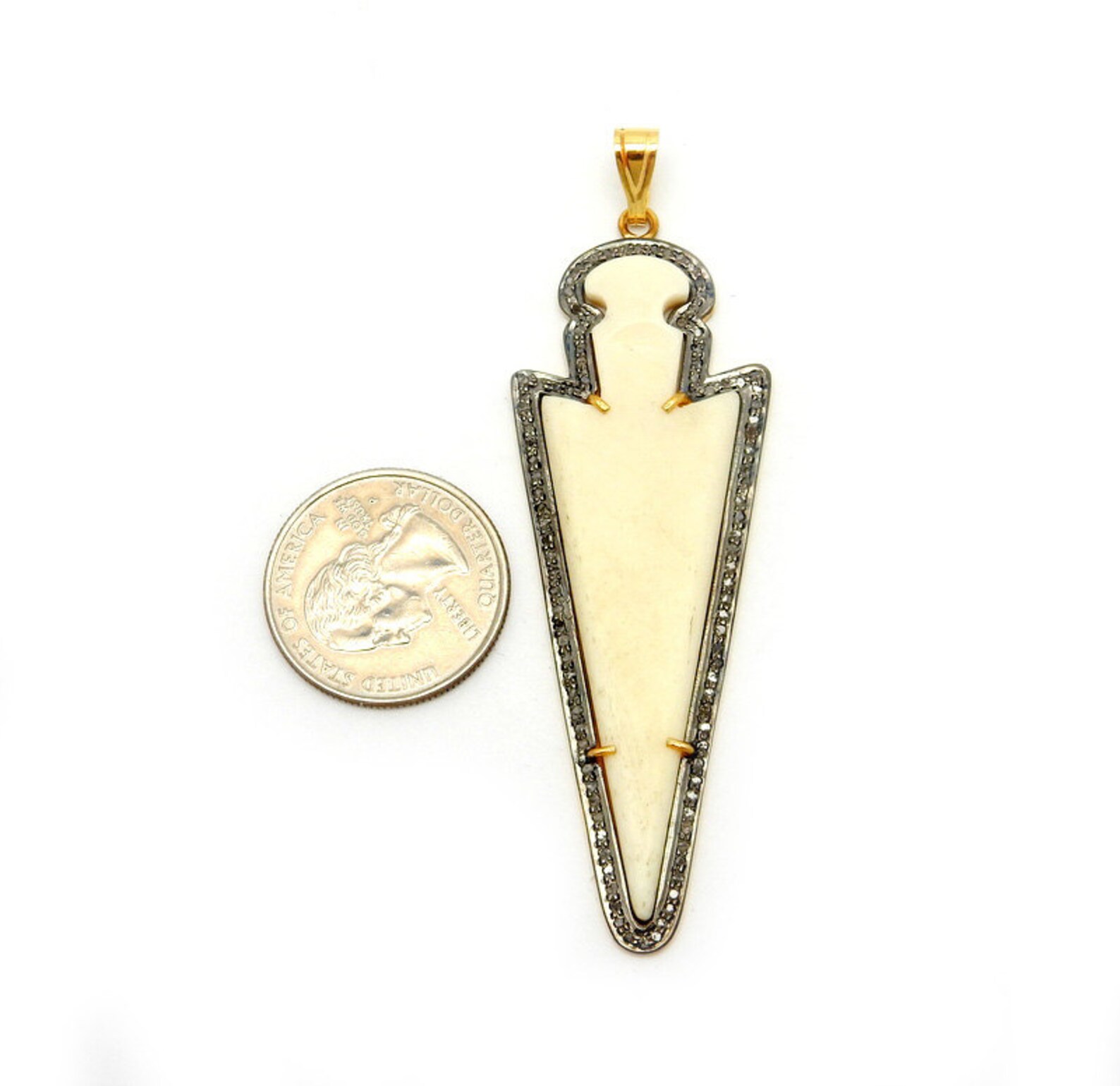 Pave Diamond White Bone Arrowhead Pendant With Gold Over - Etsy