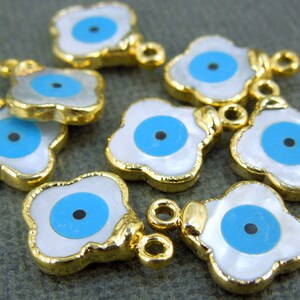 Greek Eye Single Bail Charm Pendant With 24k Gold Edging-- Clover ...