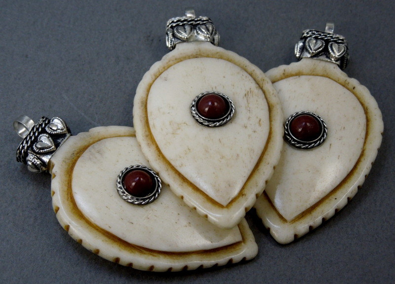 White Bone Tibetan Leaf Pendant- Leaf Pendant With Silver Toned Cap ...