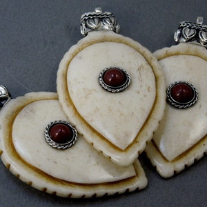 White Bone Tibetan Leaf Pendant- Leaf Pendant With Silver Toned Cap ...