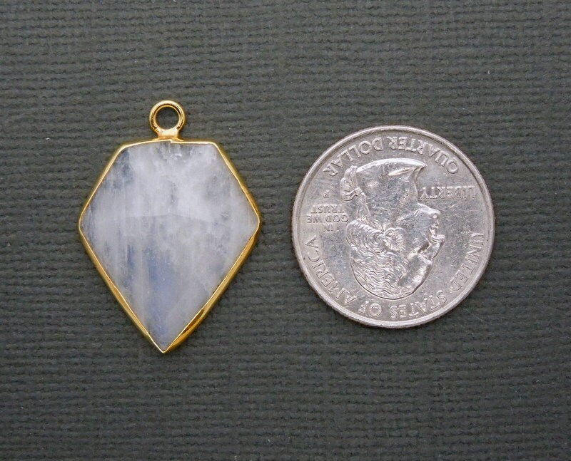 Rainbow Moonstone Shield Shaped Pendant Gold over Sterling | Etsy