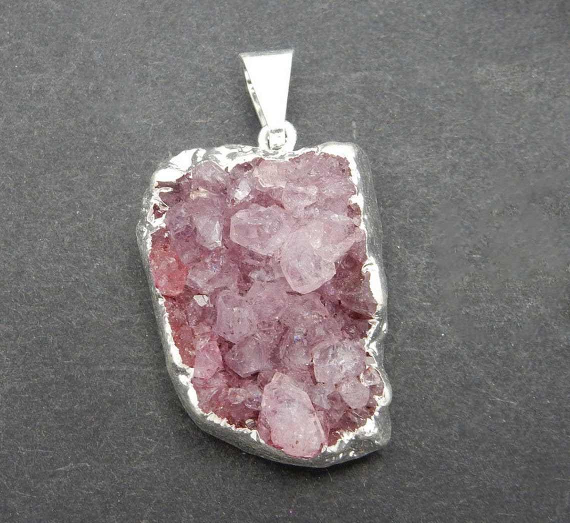 Pink Druzy Freeform Pink Druzy Pendant With Electroplated - Etsy