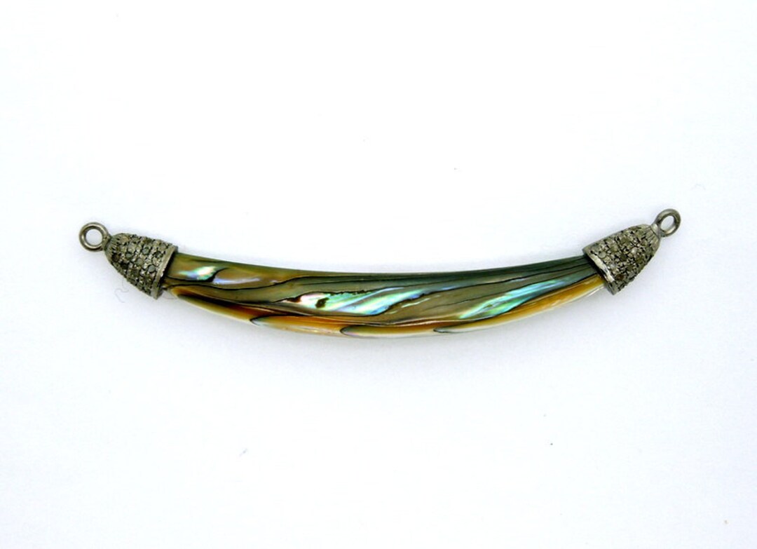 Pave Diamond Abalone Shell Sideways Horn Pendant With Oxidized Sterling ...