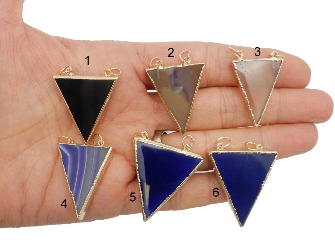 Agate Slice Triangle Double Bail Pendants With Electroplated 24k Gold ...