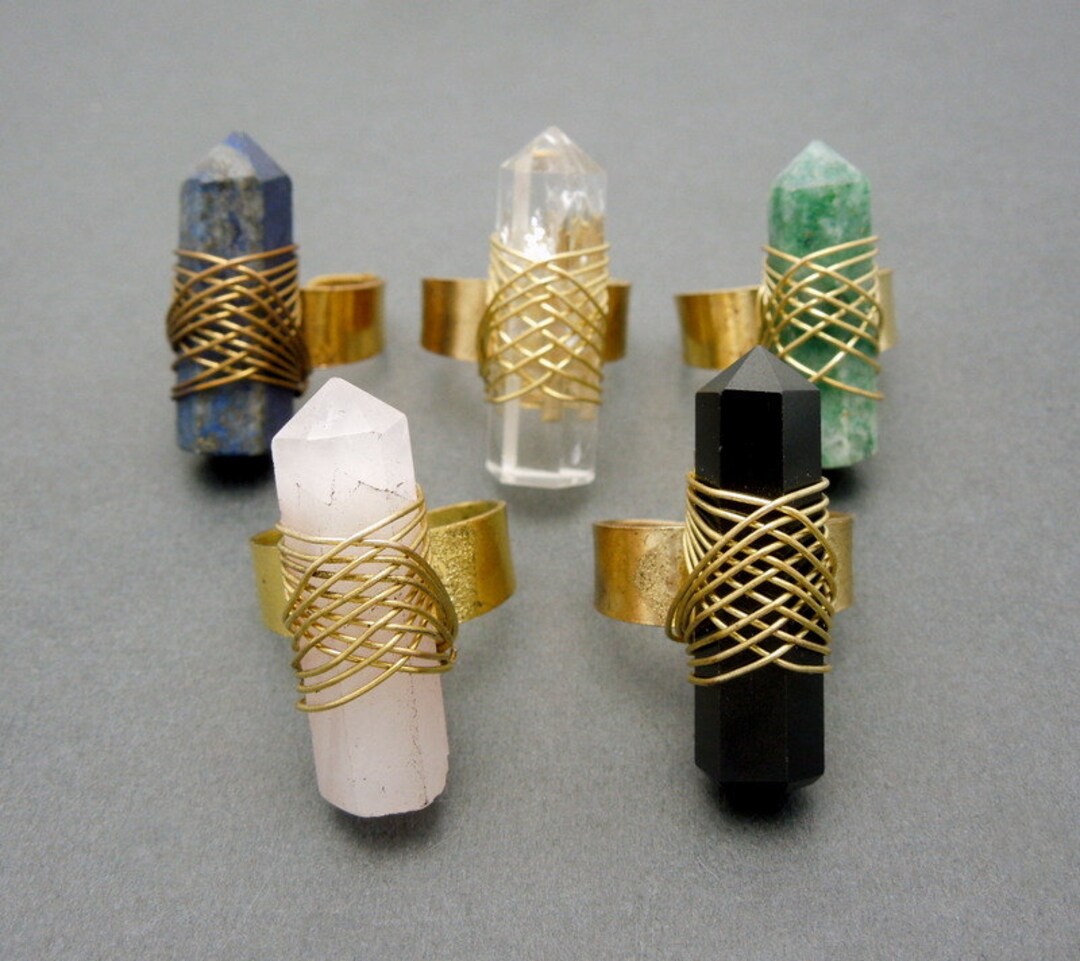 Crystal Point Ring - Brass Crystal Point Wire Wrapped Ring Select Your ...