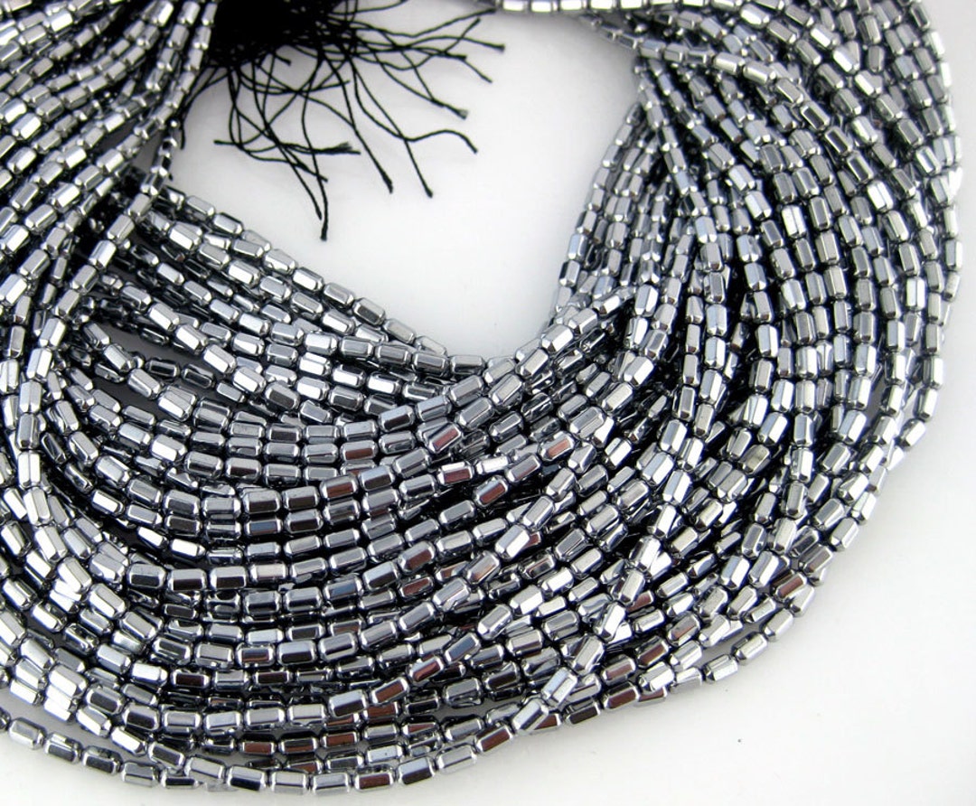 Hematite Beads-- 5mm X 3mm Silver Hematite Tube Rectangle Beads-- 1 ...