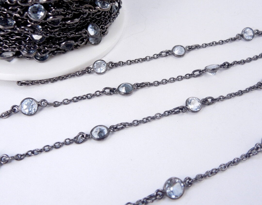 Topaz Connectors on Silver Link Chain- Bezel Set Sky Blue Topaz on an ...