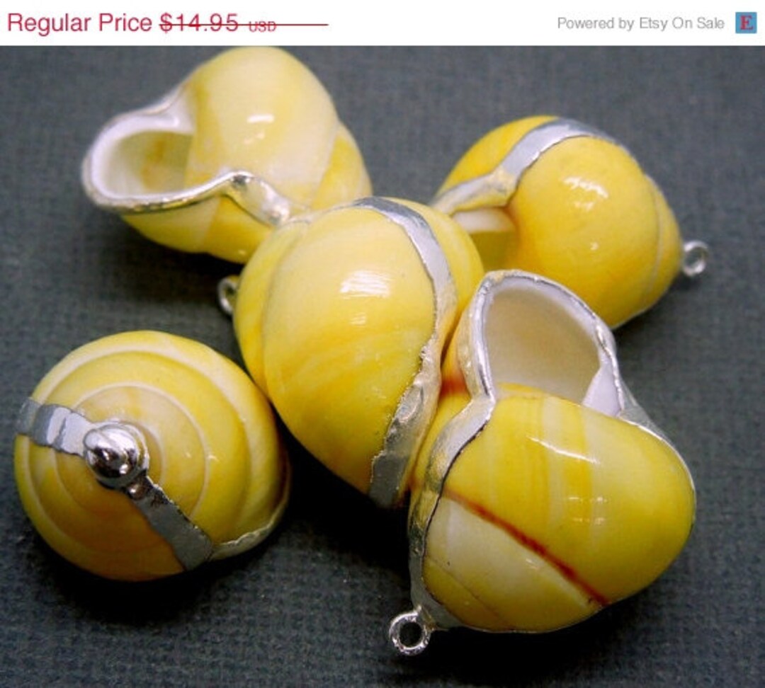 SALE Silver Edged Yellow Cowrie Shell Pendant Charm Sterling Silver ...