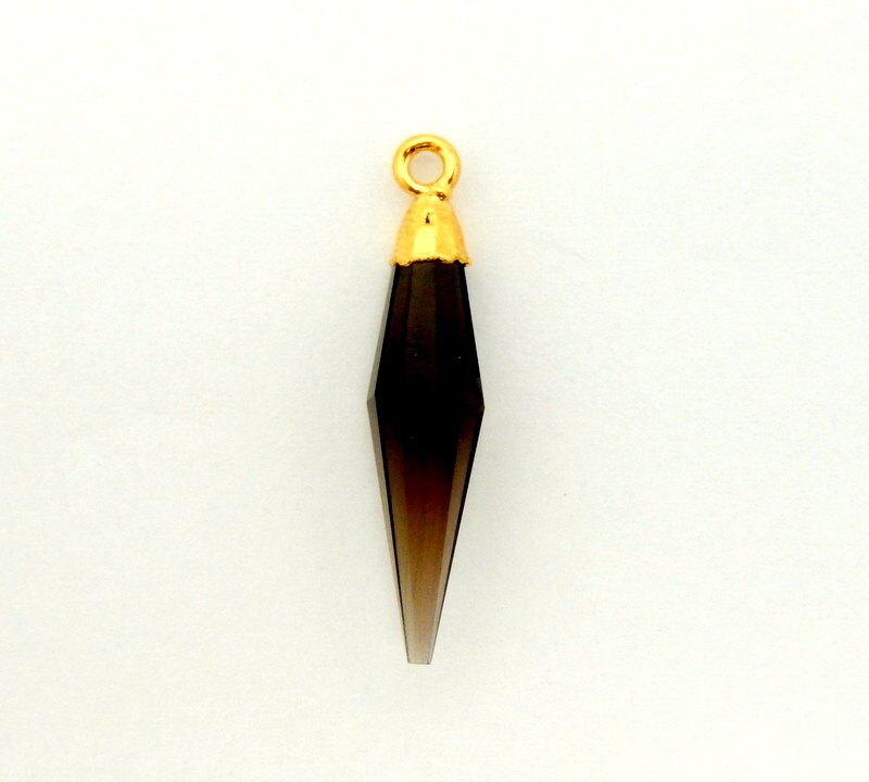 Petite Smokey Quartz Fancy Spike Pendant With 24k Gold Electroplated ...